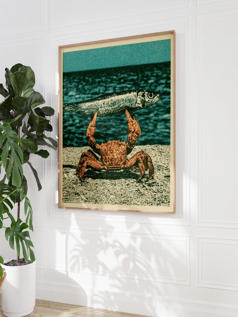 Crab Fish Poster, Coastal Seafood Print, Nautical Paper Wall Art - Etsy UK