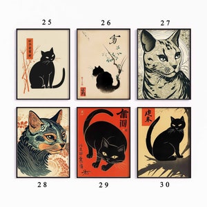Japanese Cat Poster Sets, Vintage Japanese Cat Print, Cat Poster ...