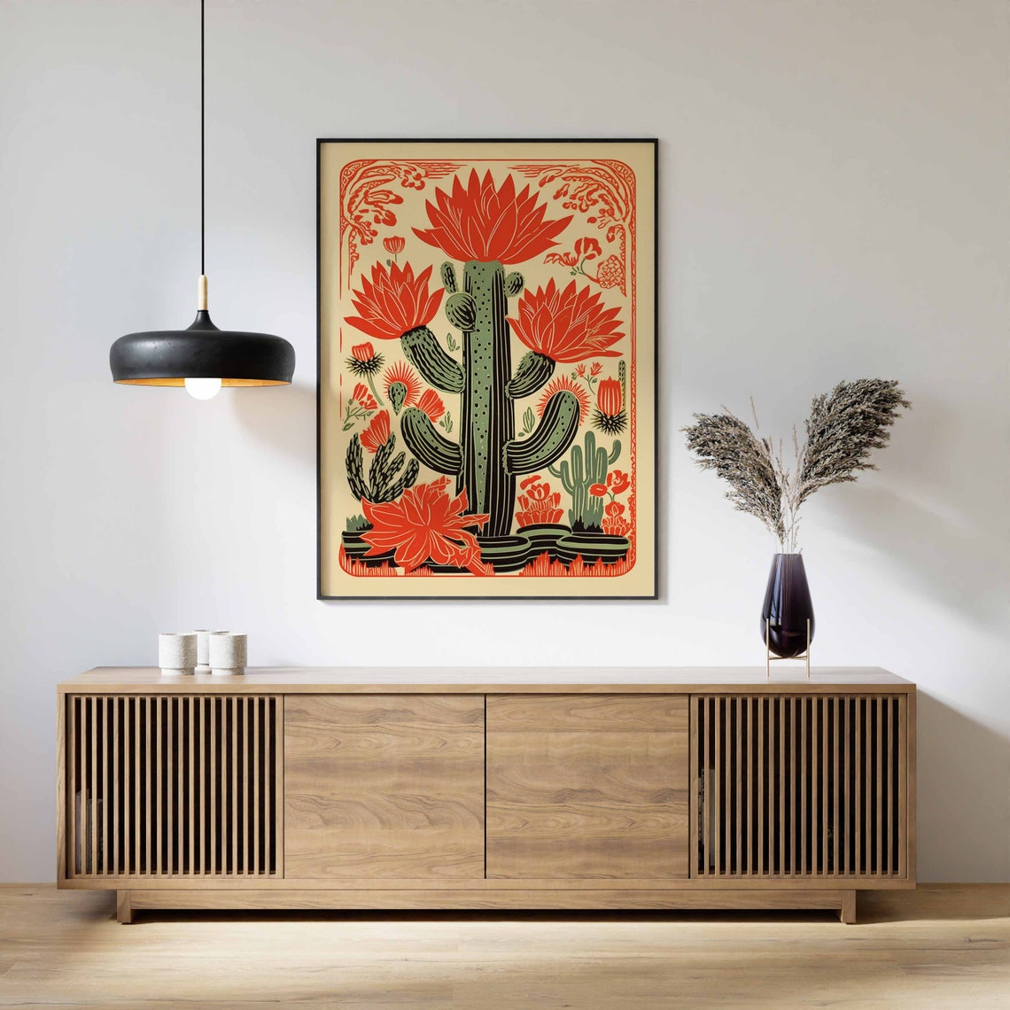 Vintage Mexican Cactus Poster, Colourful Mexican Art Print, Traditional ...