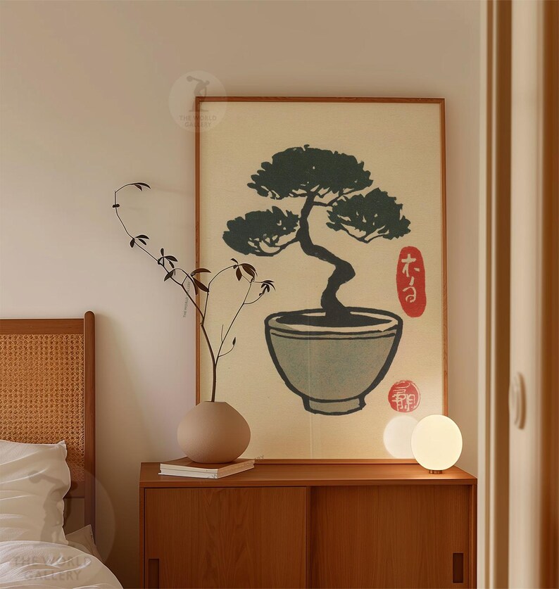 Bonsai Tree Print | Japanese Ink Style Botanical Illustration | Zen ...