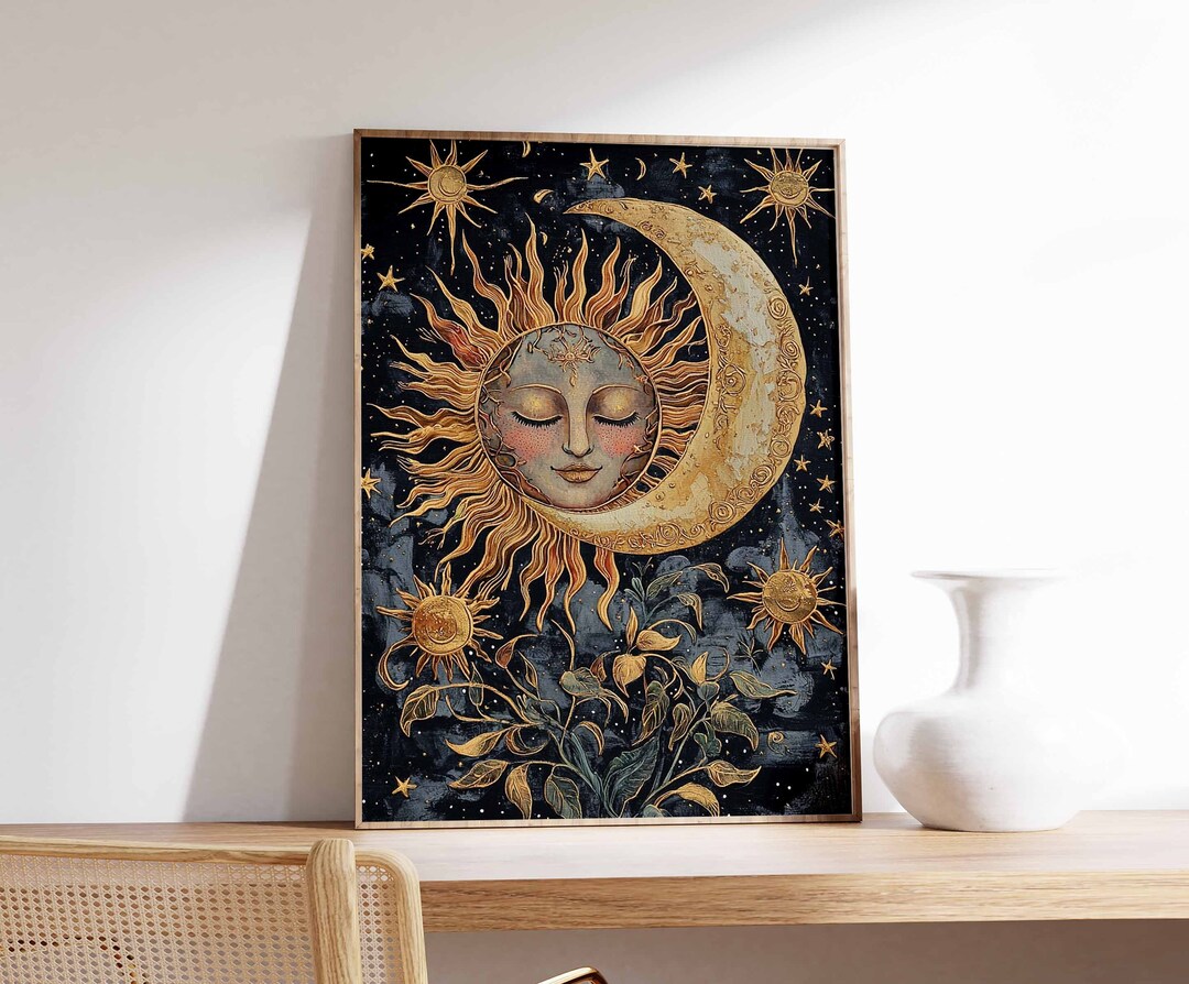 Sun and Moon Poster, Celestial Boho Wall Art - Etsy