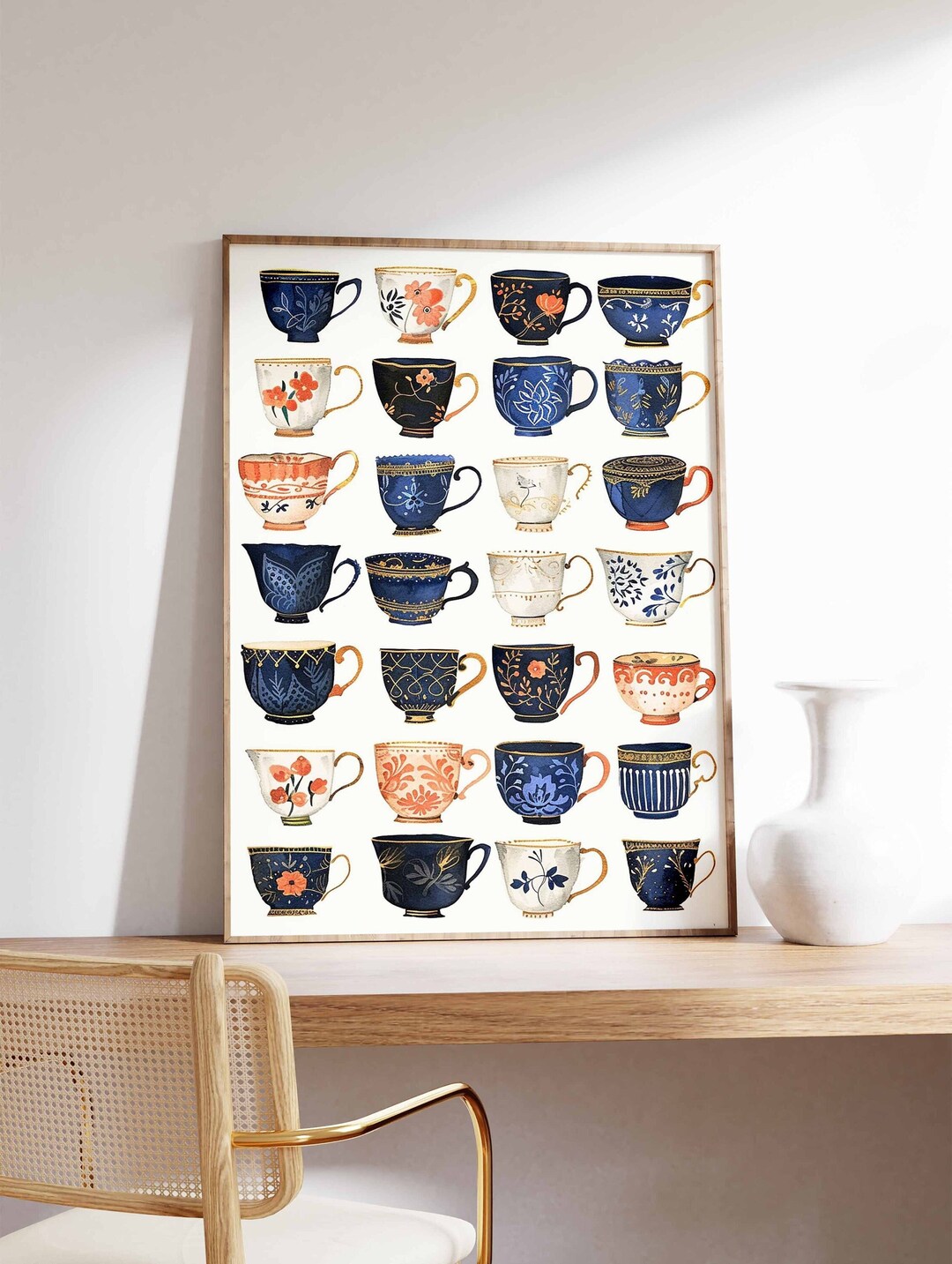Vintage Teacup Print, Retro Coffee Poster, Food Print, Kitchen Decor ...