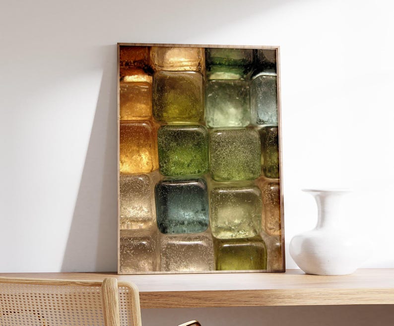 Abstract Glass Block Art Print, Modern Minimalist Wall Art, Green and ...