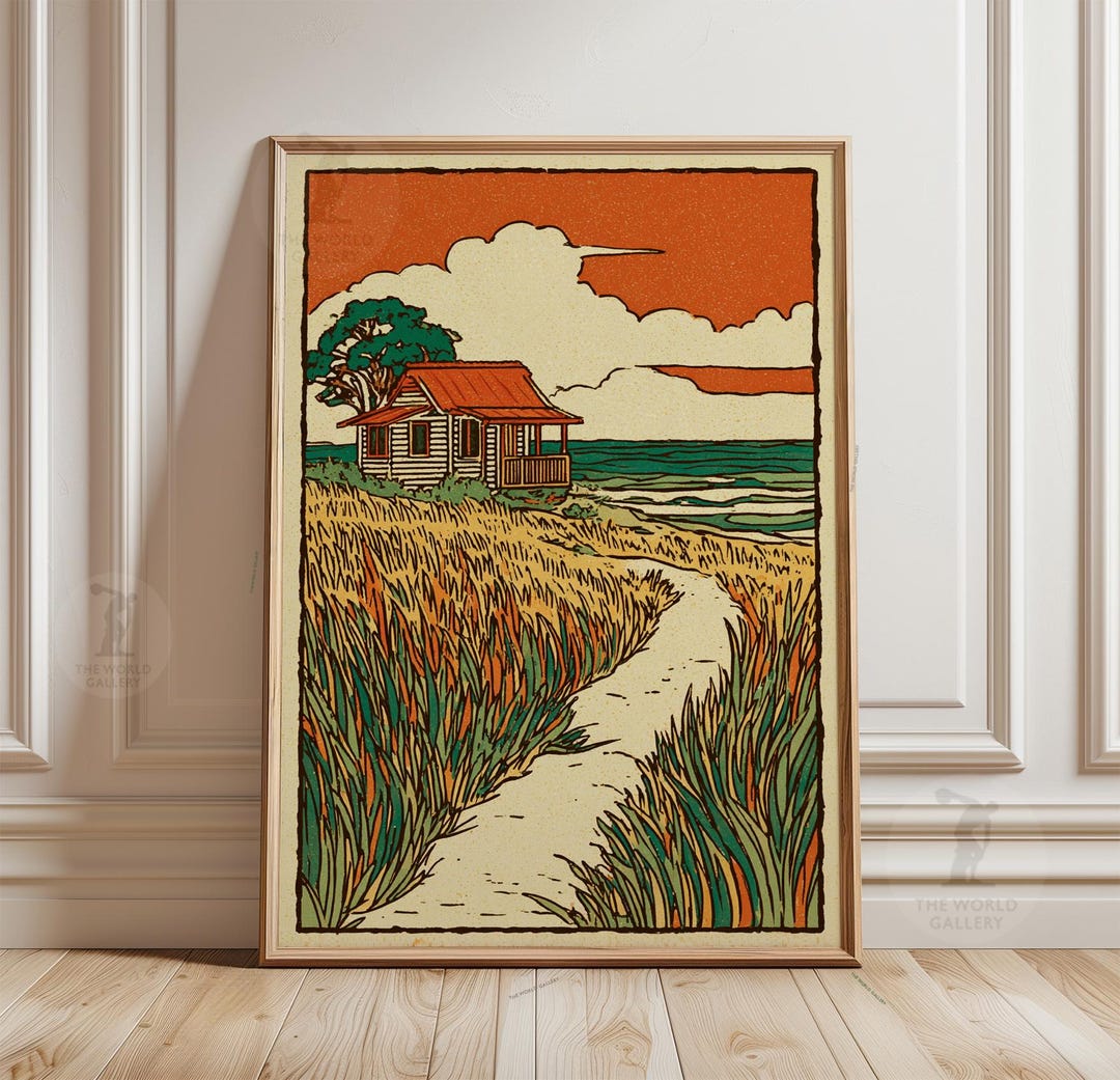 Coastal Cottage Poster | Beach Landscape Wall Art Print | Rustic ...