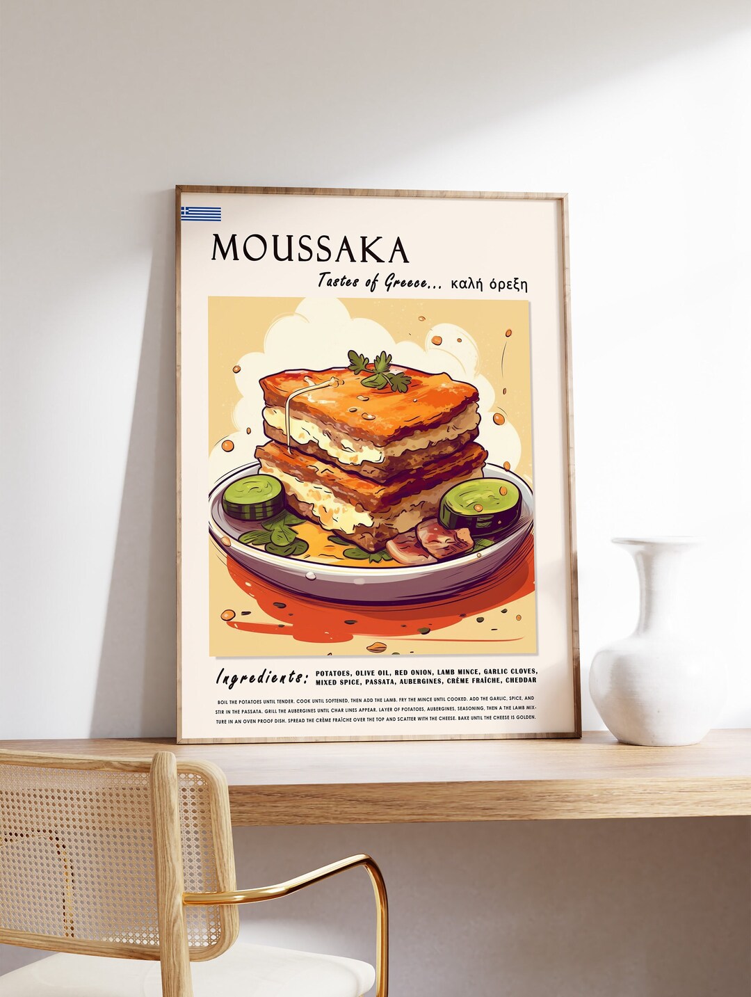 Moussaka Food Poster, Greek Food Print, Kitchen Decor, Food and Drink ...