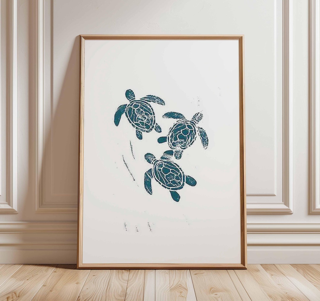 Blue Sea Turtle Print – Coastal Ocean Wall Art, Nautical Sea Life ...