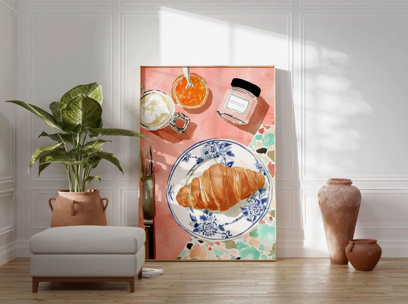 Croissant Poster, Paris Breakfast Wall Art, Foodie Kitchen Decor ...