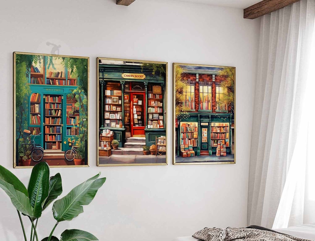 Vintage Book Store Set of 3 Prints, Book Shop Print, Book Lovers Gift ...