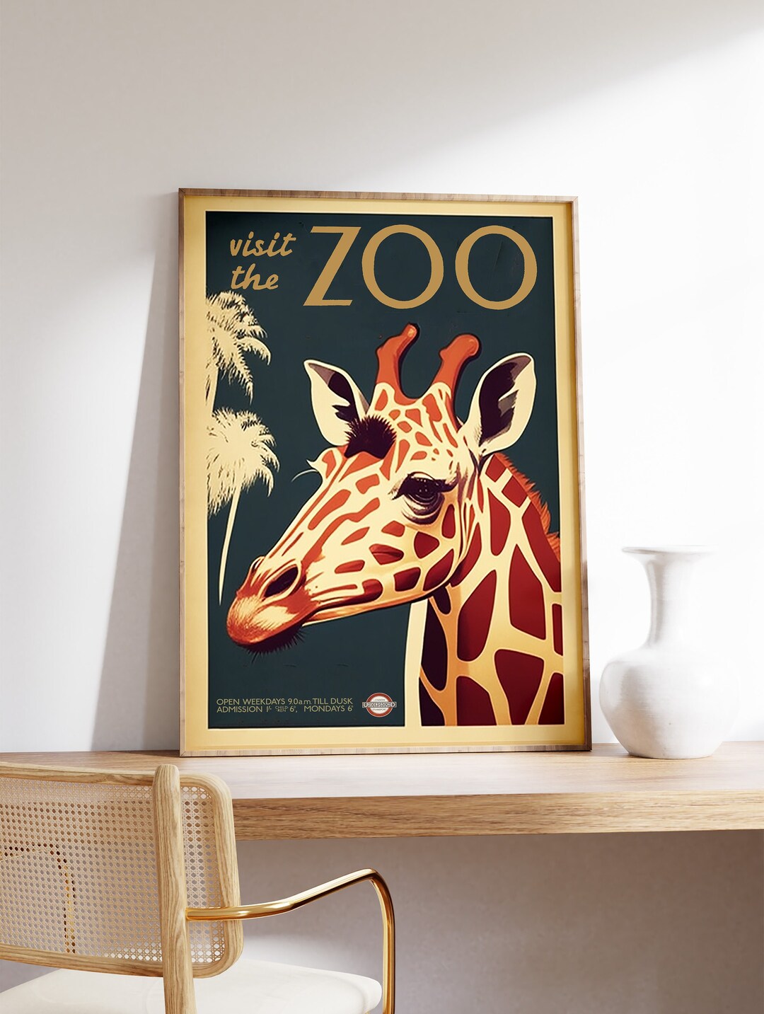 Vintage London Zoo Poster, Giraffe, Retro London Zoo Print, Historical ...
