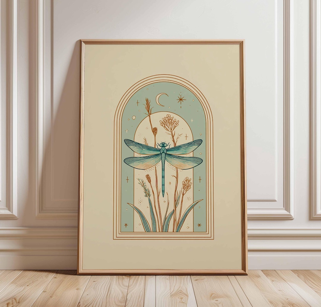 Ethereal Dragonfly Wall Art Print, Cottagecore Nature Illustration ...