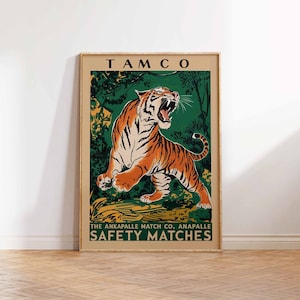 Vintage Tiger Print, Indian Tiger Poster, Matchbox Art, Animal Print ...