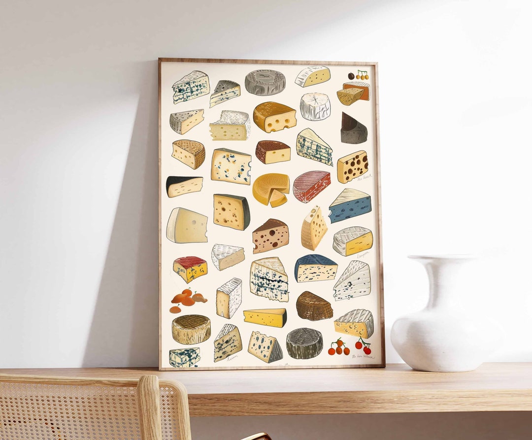Cheese Poster, Cheese Varieties Art, Gourmet Food Print, Kitchen Decor ...