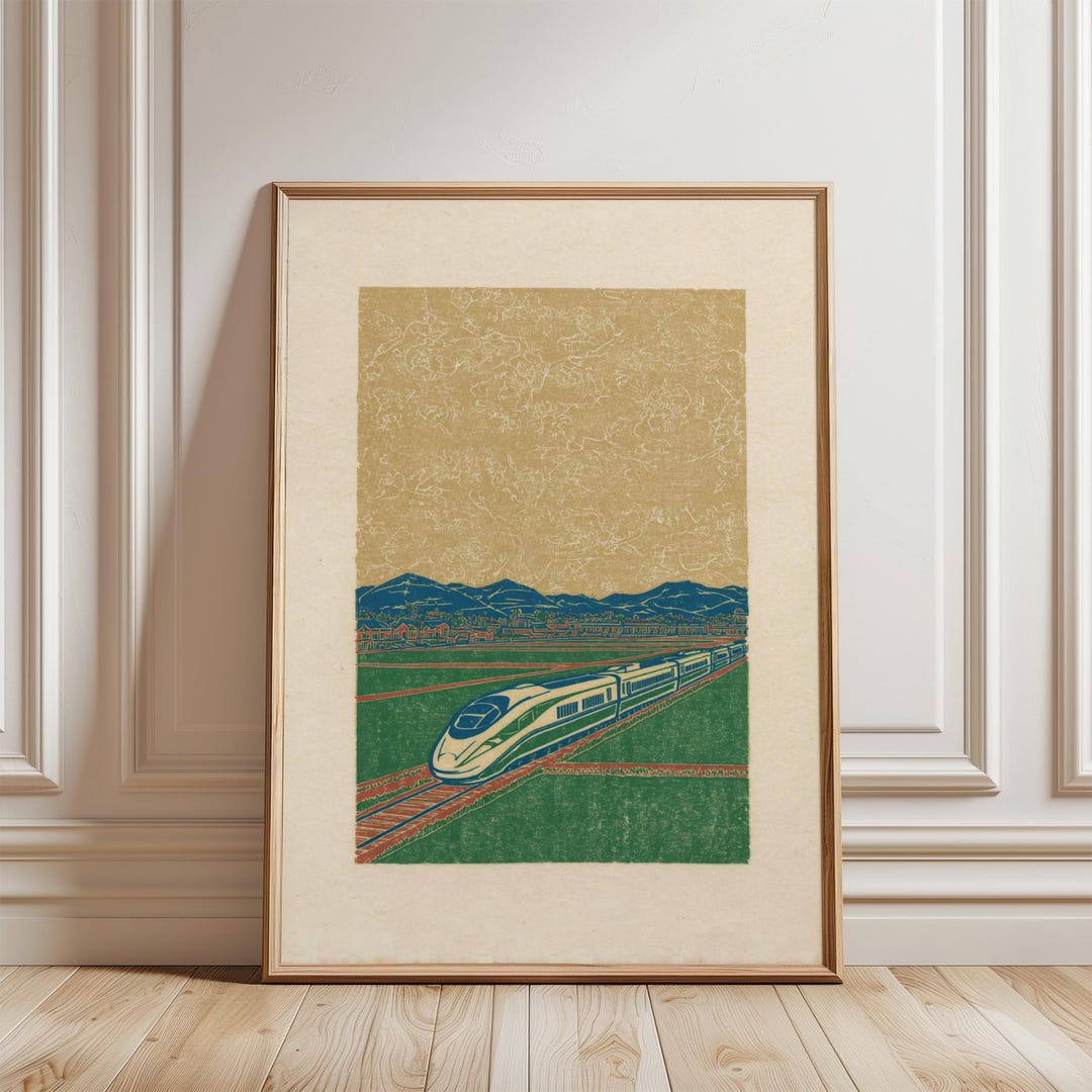 Green High Speed Train Poster | Modern Railway Landscape Art ...