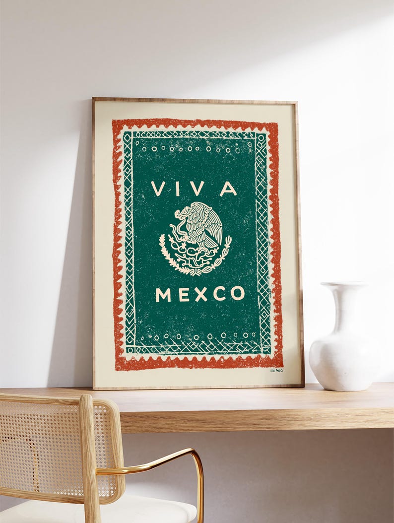 Viva Mexico Poster | Vintage Mexican Eagle Emblem Illustration ...