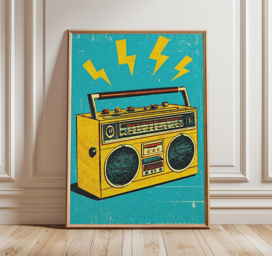 Retro Boombox Poster, Vintage Music Wall Art Print, Colorful Pop Art ...