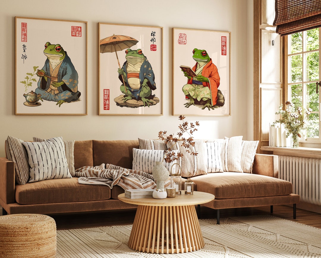 Japanese Set of 3 Frog Posters, Japanese Frog Prints, Matsumoto Hoji ...