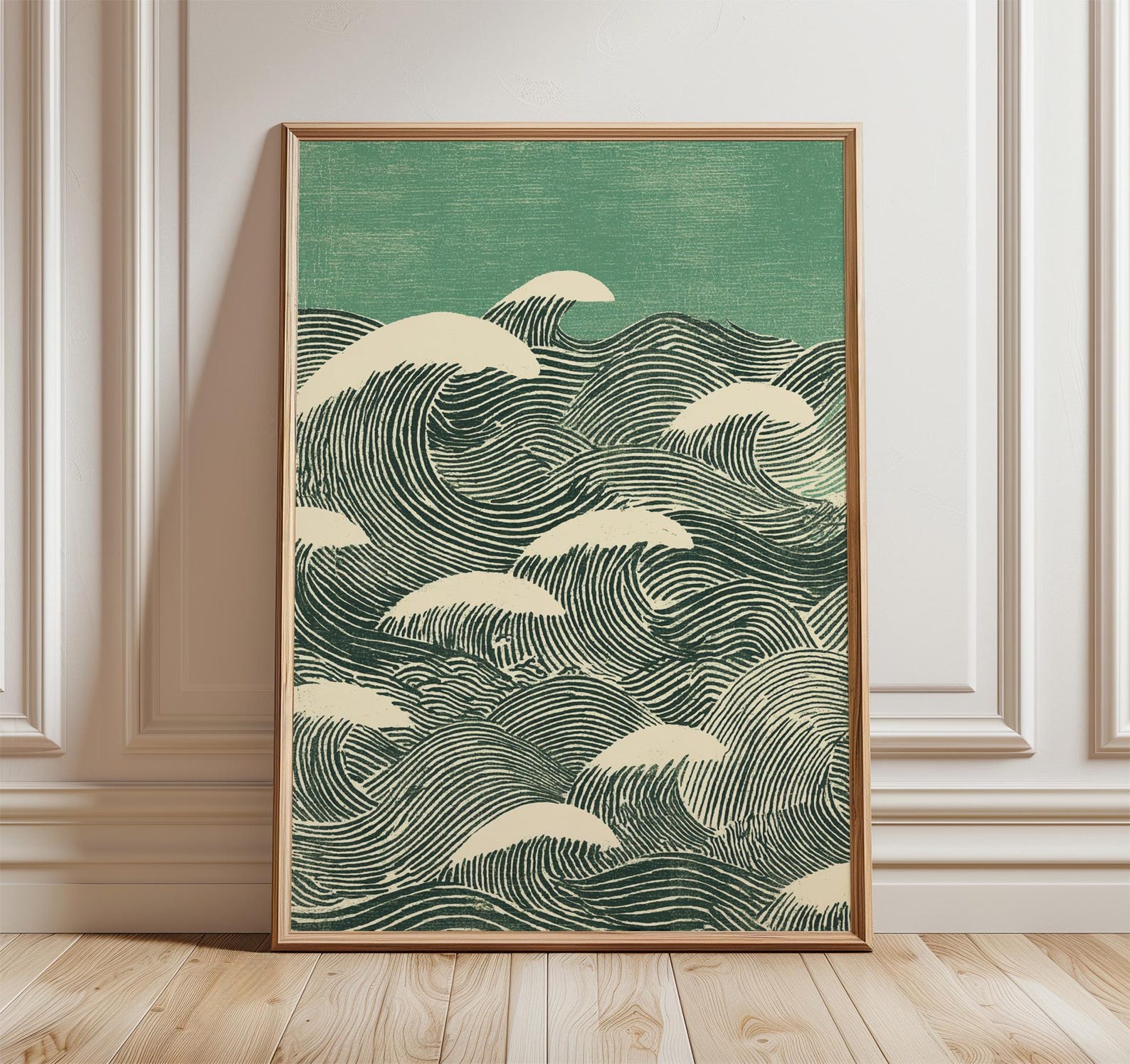 Japanese Green Waves Art Print, Hokusai Inspired Seascape - Etsy