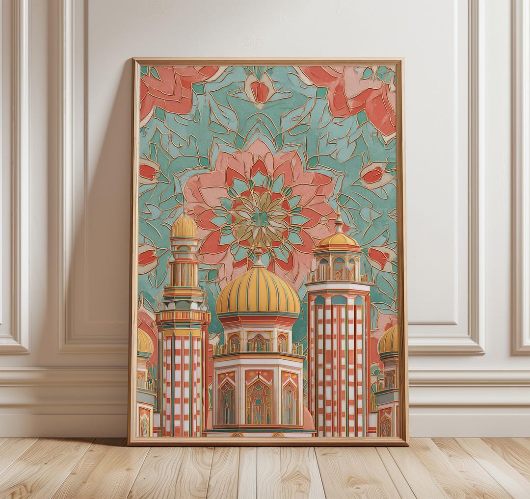 Persian Dome Art Print, Coral Mint Floral Islamic Architecture - Etsy