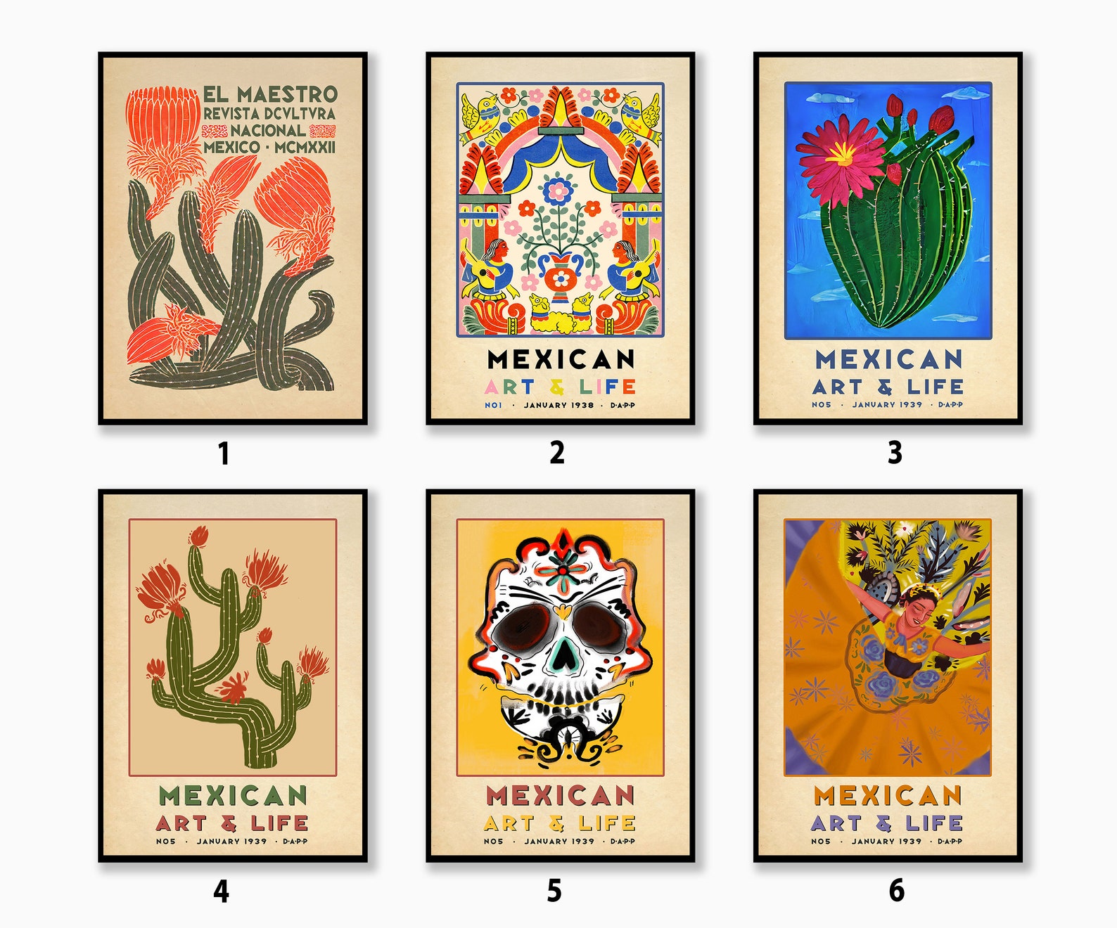 Mexican Poster Sets Mexican Wall Art Decor Floral Wall - Etsy