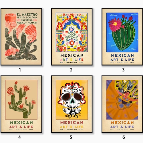 Mexican Poster Sets Mexican Wall Art Decor Floral Wall - Etsy