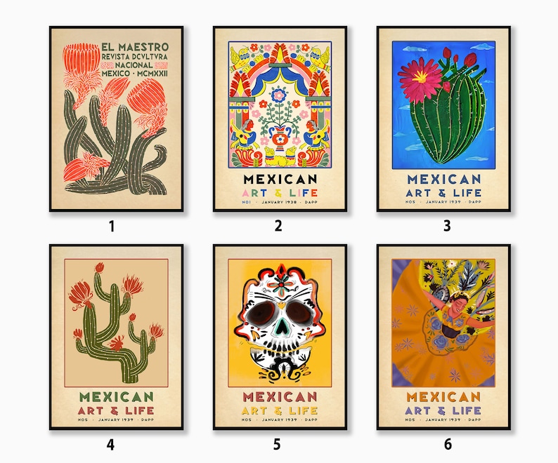 Mexican Poster Sets, Mexican Wall Art Decor, Floral Wall Print, Mexican ...