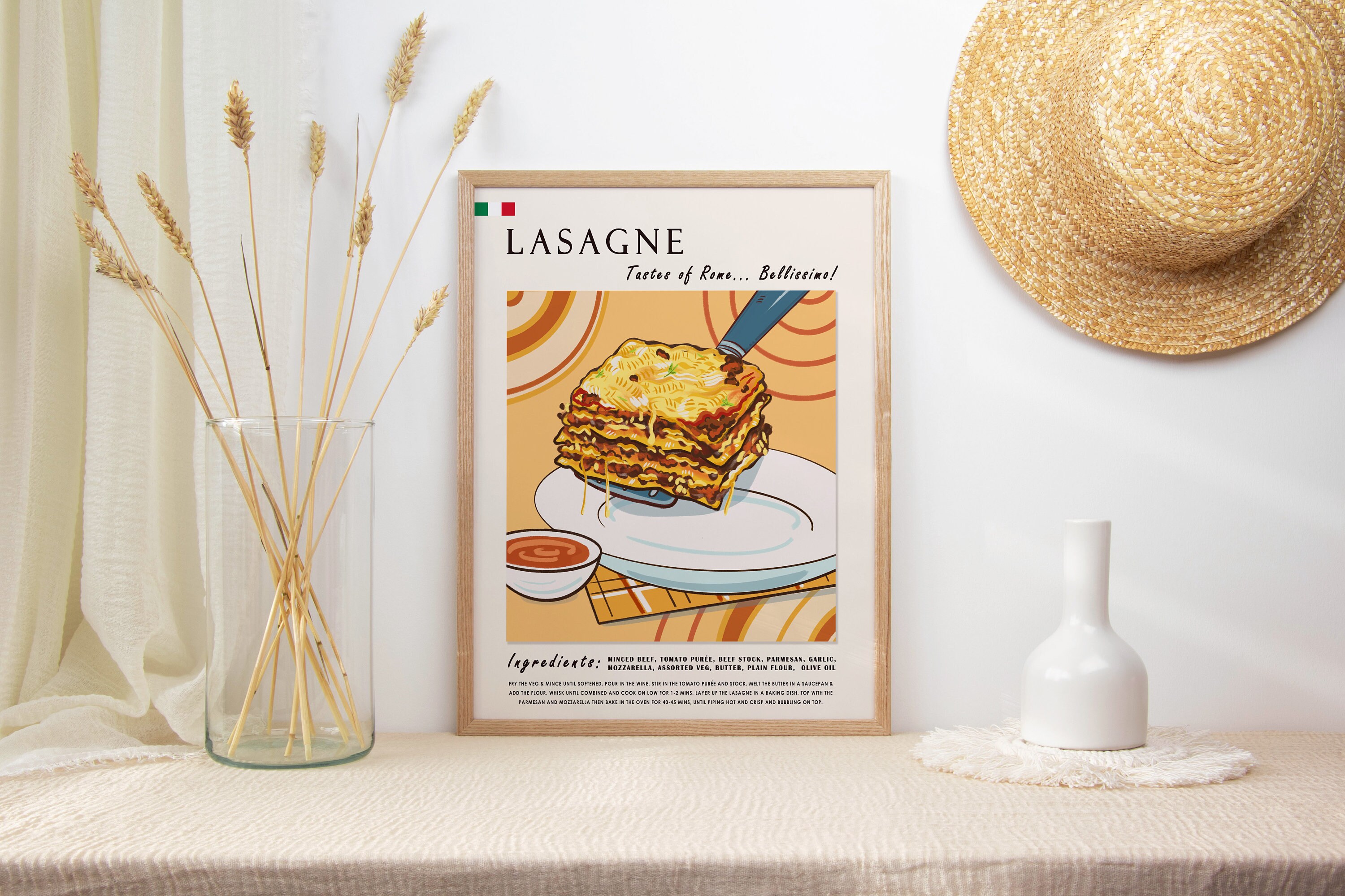 Italian Lasagne Art Poster, Retro Food Print, Rome Kitchen Decor - Etsy
