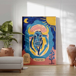 Taurus Poster, Star Sign Poster, Zodiac Print, Birthday Gift, Celestial ...
