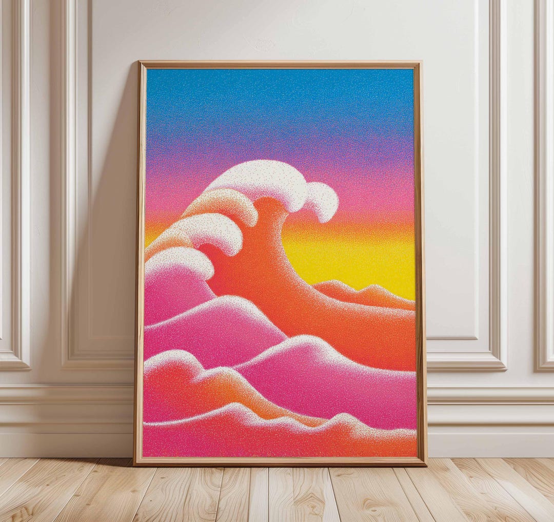 Retro Wave Poster, Vibrant Surf Art Print, Pop Art Ocean Wall Decor ...