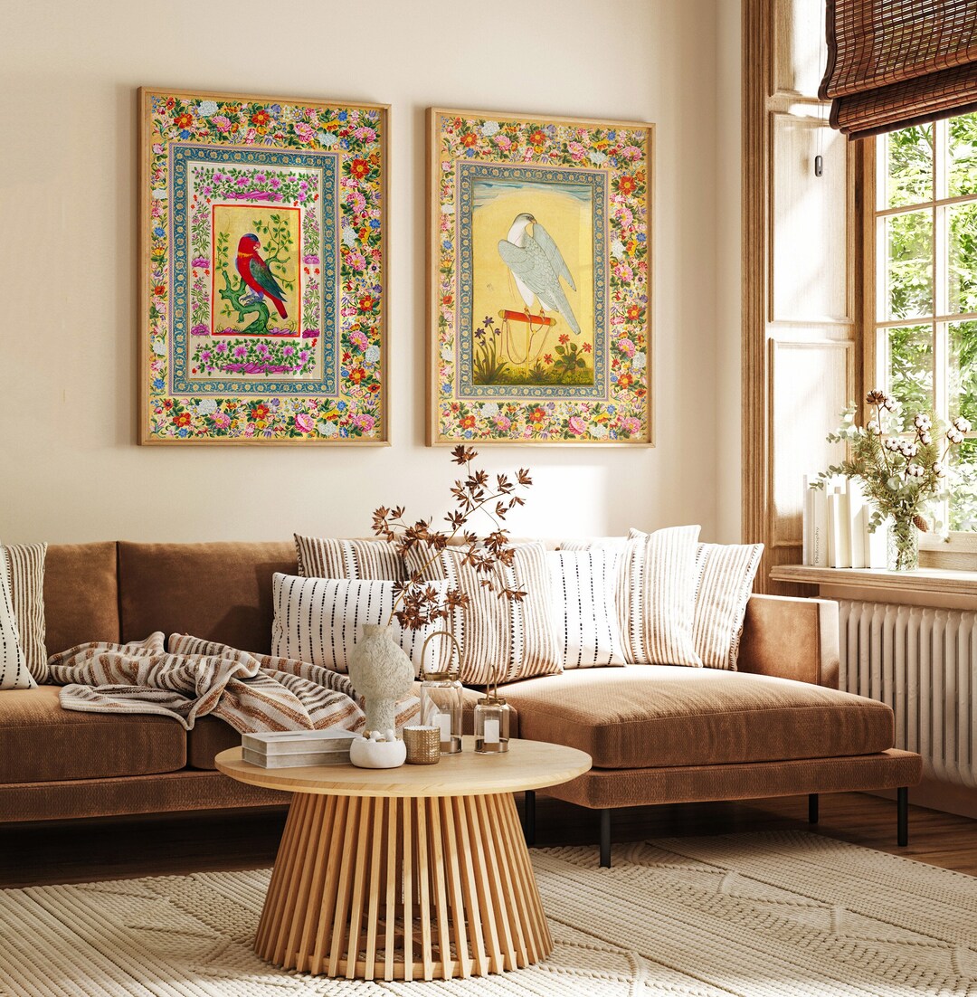 Indian Floral Art, Set of 2, Indian Art Print, Floral Print, Vintage ...