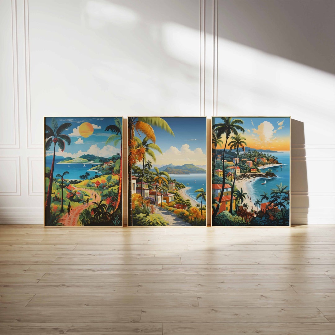 Caribbean Set of 3 Prints Caribbean Wall Art Tropical Decor - Etsy