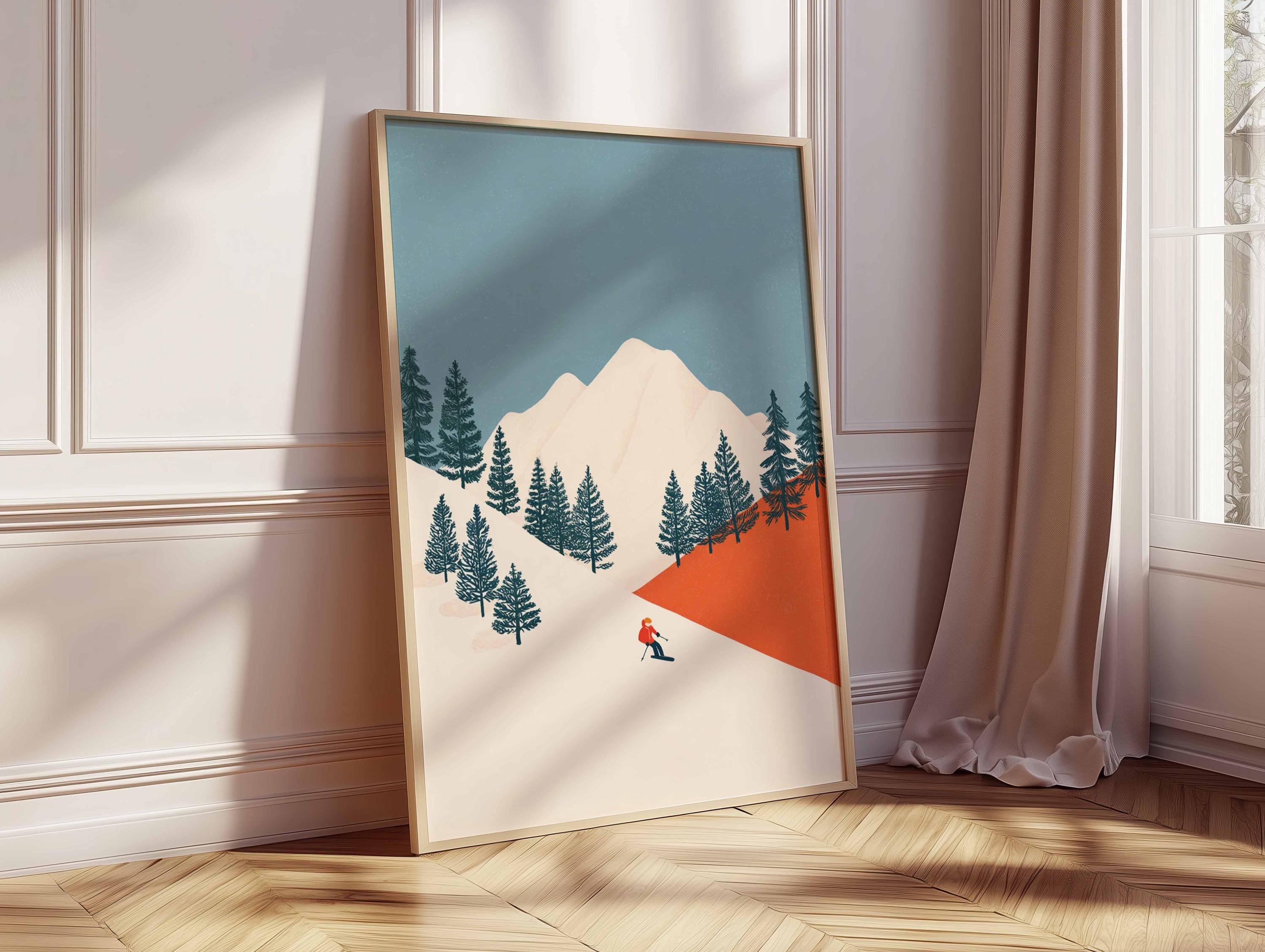 Winter Ski Poster Art | Minimalist Mountain Decor | Retro Alpine Skiing ...