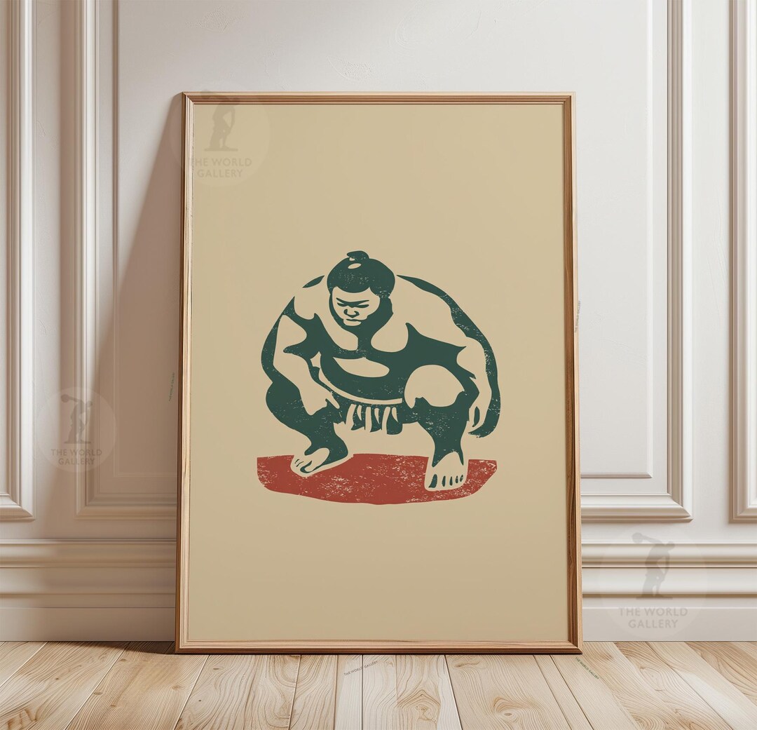 Sumo Wrestler Poster, Green Red Linocut Style, Paper Wall Art - Etsy