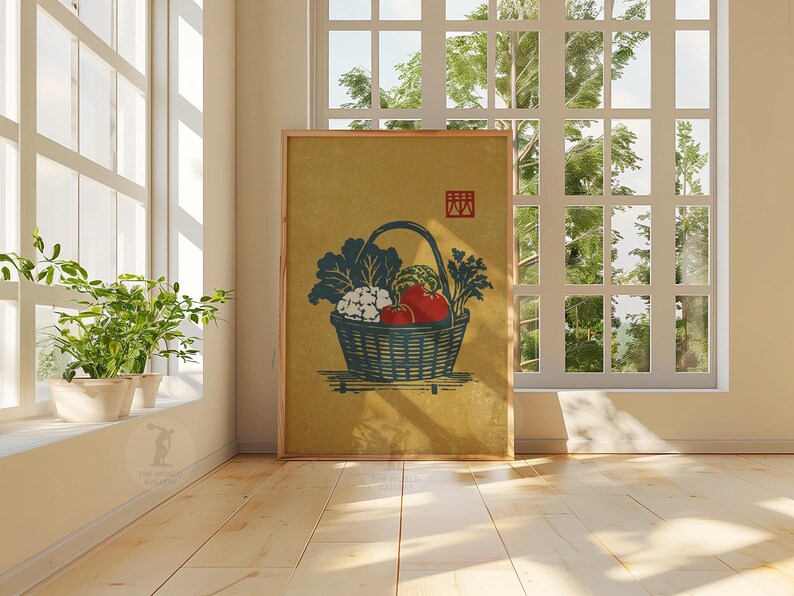 Vegetable Basket Poster, Rustic Food Art, Minimal Kitchen Print - Etsy UK