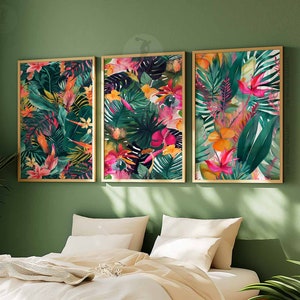 Floral Set of 3 Floral Posters, Boho Leaf Floral Wall Print, Tropical ...
