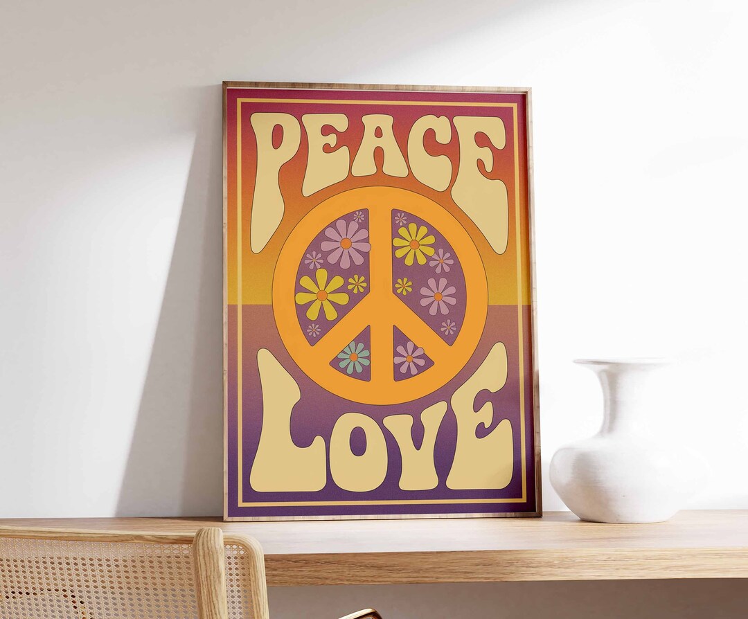 Peace Love 70s Poster, Retro Hippie Wall Art - Etsy
