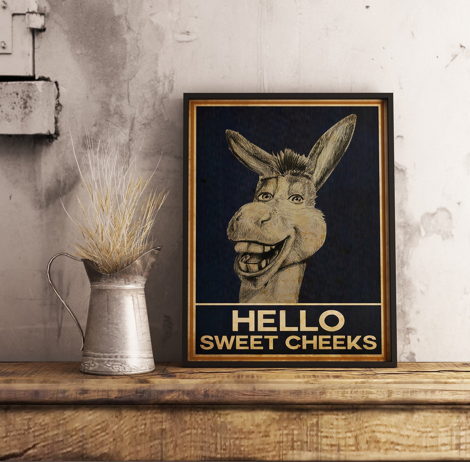 Donkey Hello Sweet Cheeks Poster Funny Comedy Animal Art - Etsy