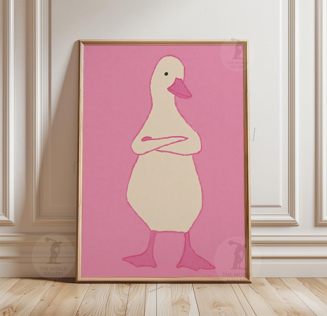 Pink Duck Poster | Minimalist Animal Illustration | Naive Line Art Wall ...