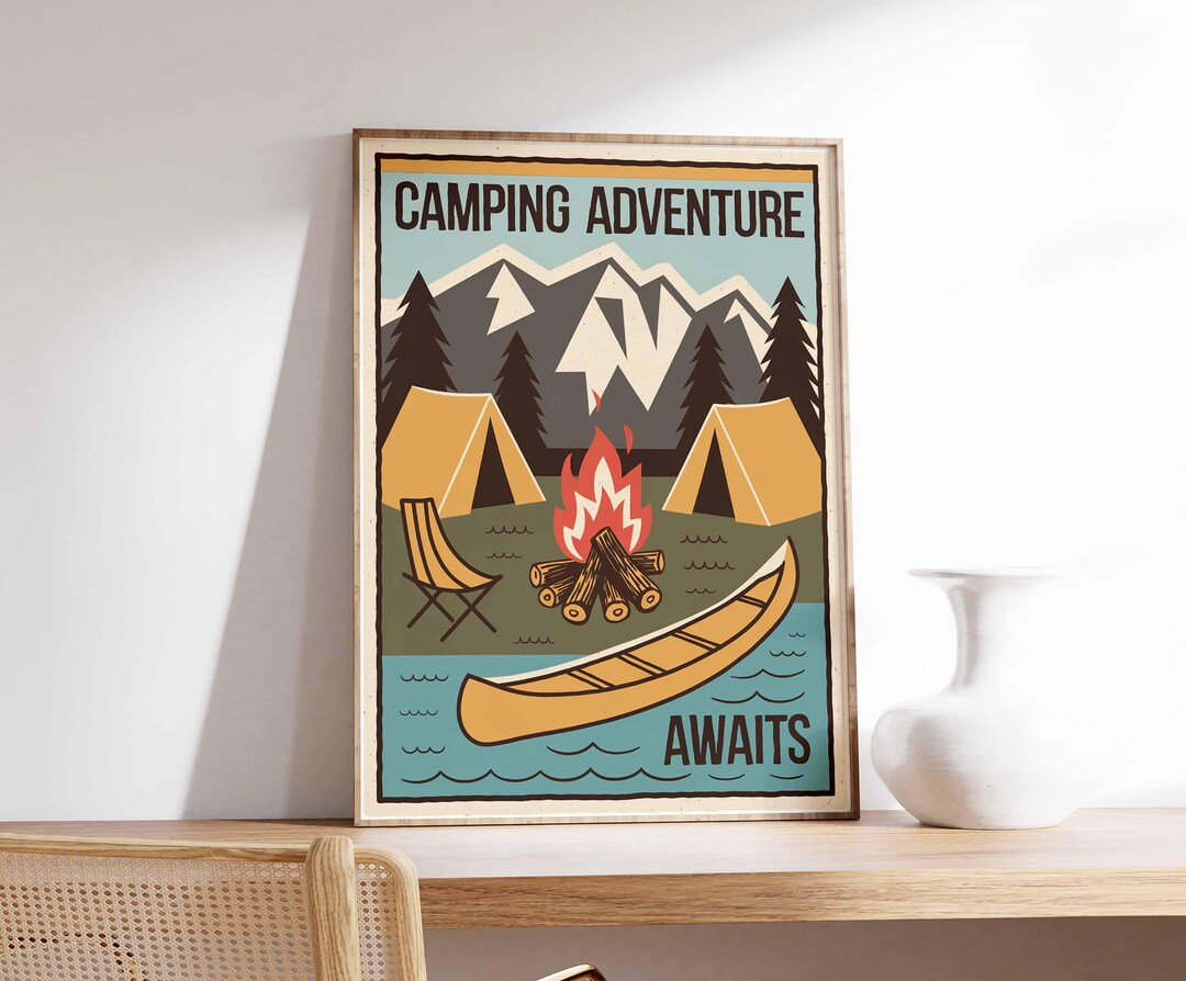 Camping Poster, Camping Gift, Hiking Wall Art, Adventure Print, Camping ...