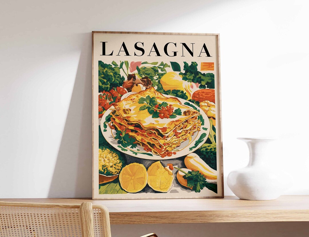 Lasagna Poster, Italian Food Art, Italian Cuisine Poster, Kitchen Decor ...
