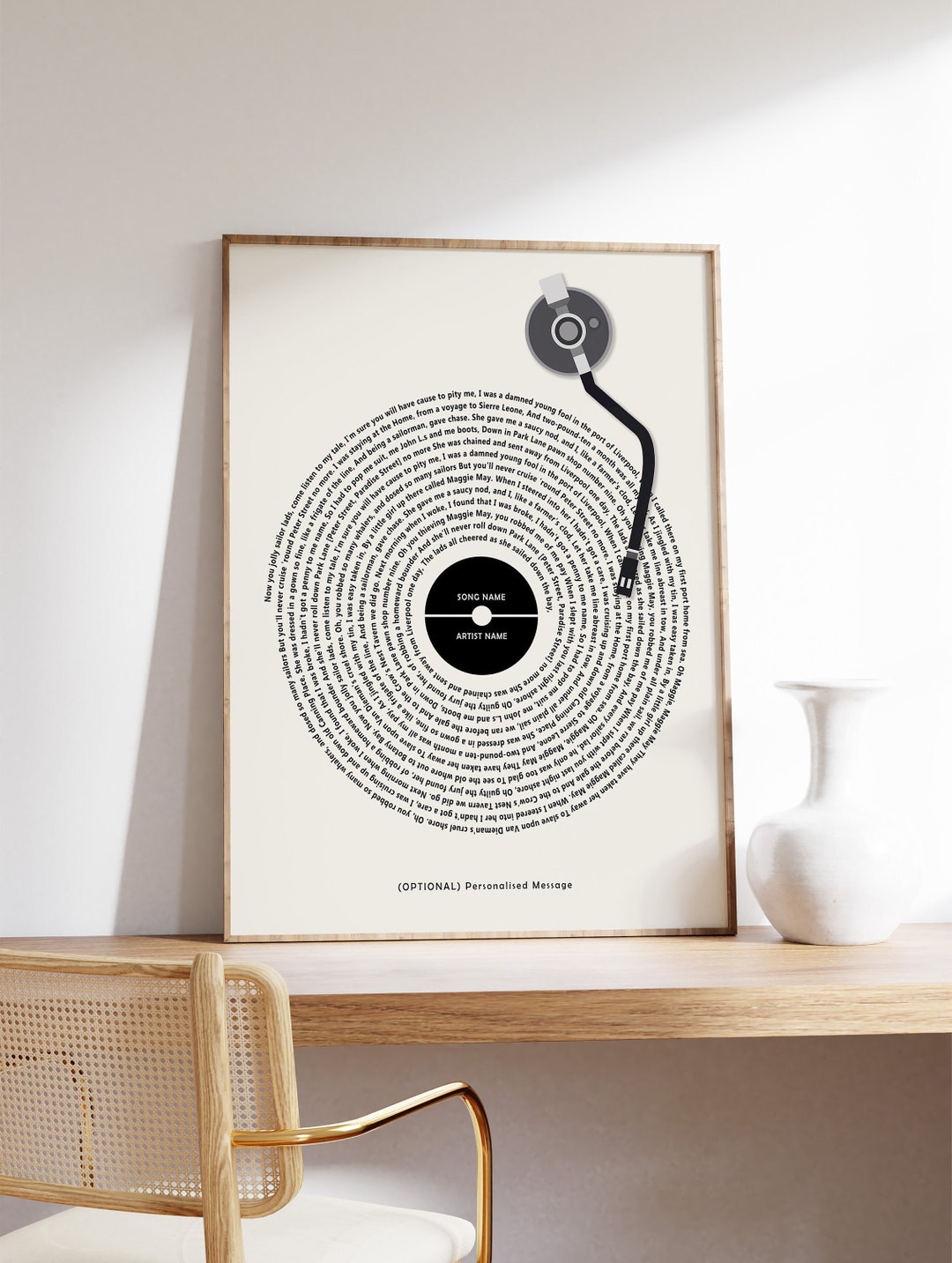 Custom Vinyl Lyrics Print, off White, Personalised Music Poster ...