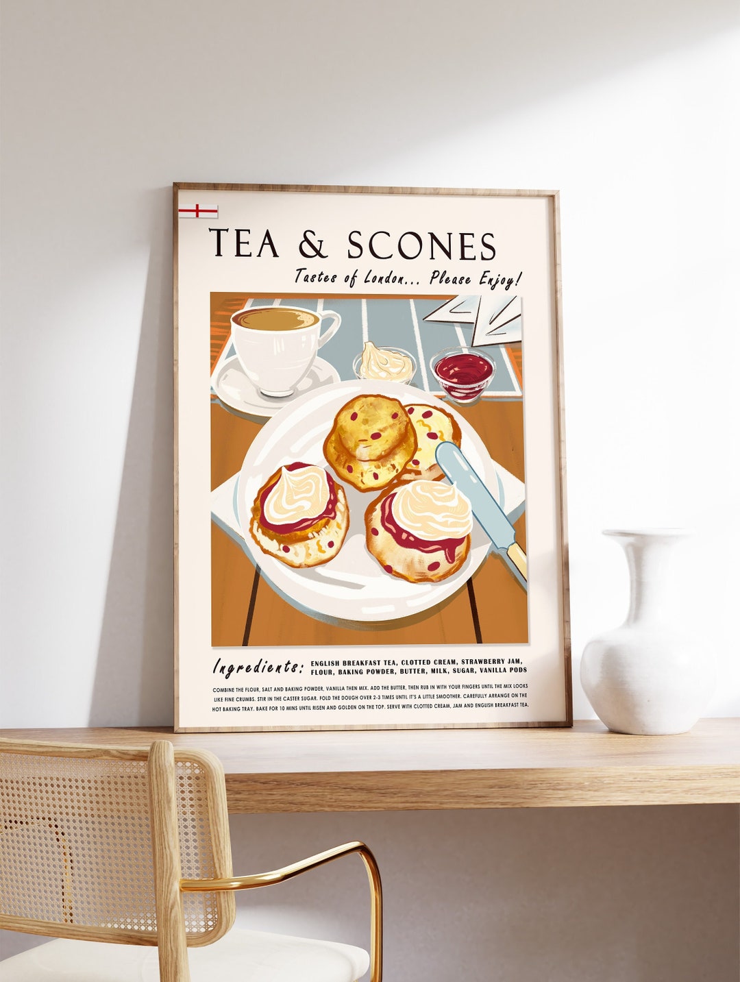 English Scones and Tea Poster, Food Art, Food and Drink Poster, London ...