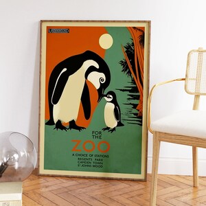 Vintage London Zoo Poster, Penguins, Retro London Zoo Print, Historical ...