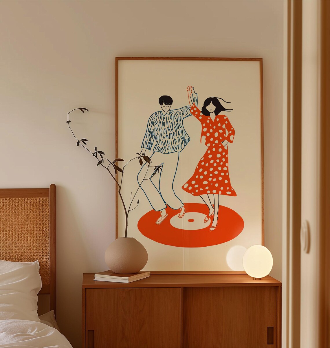 Dancing Couple Poster in Minimal Line Illustration Style With Red and ...