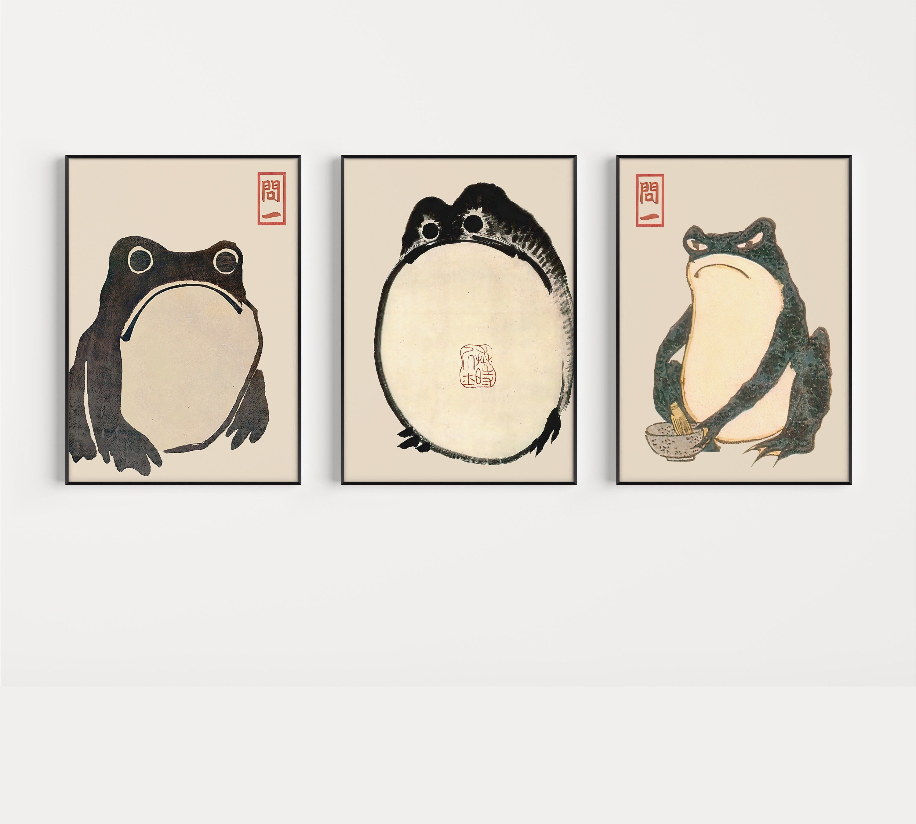 Japanese Set of 3 Frog Posters Japanese Frog Prints - Etsy