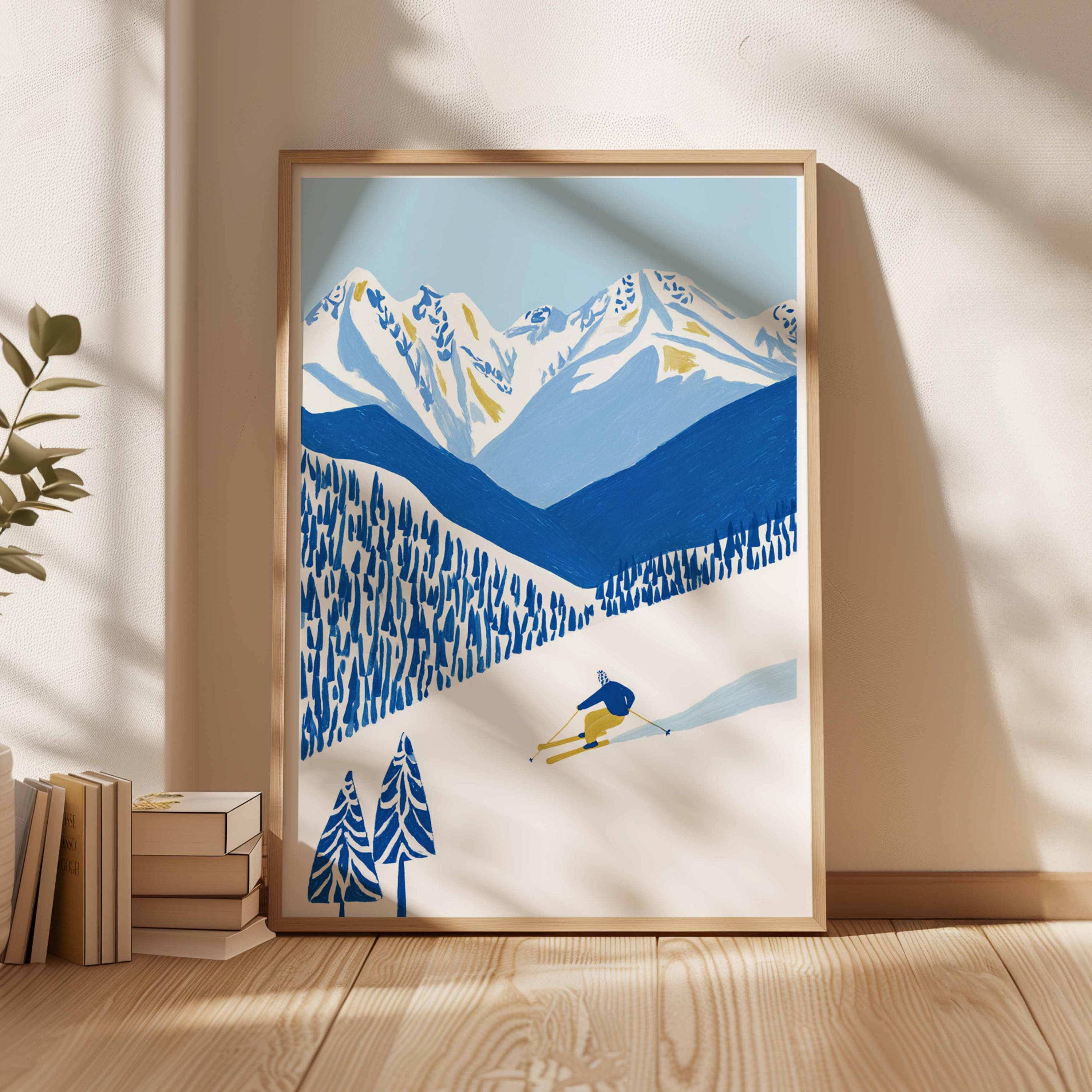 Skiing Wall Art Print, Alpine Mountain Poster, Winter Sports Wall Decor ...
