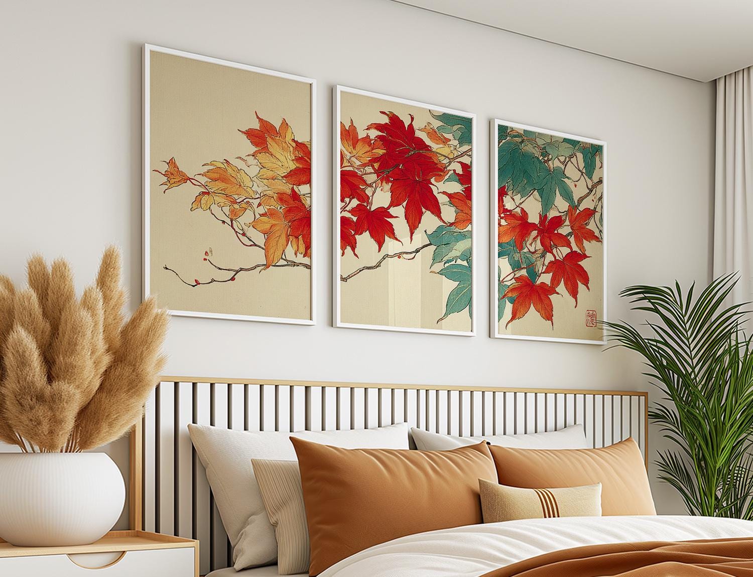 Maple Leaves Autumn Posters Set of 3, Japanese Ink Prints - Etsy