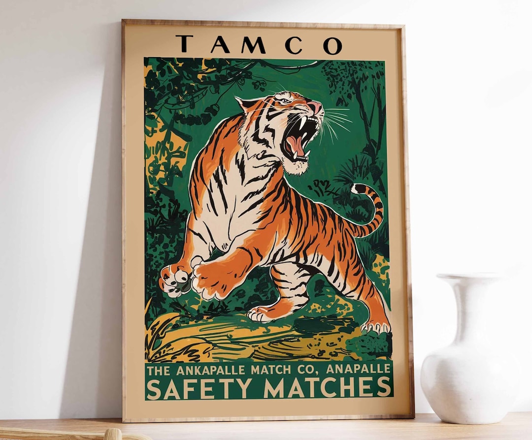 Vintage Tiger Print, Indian Tiger Poster, Matchbox Art, Animal Print ...