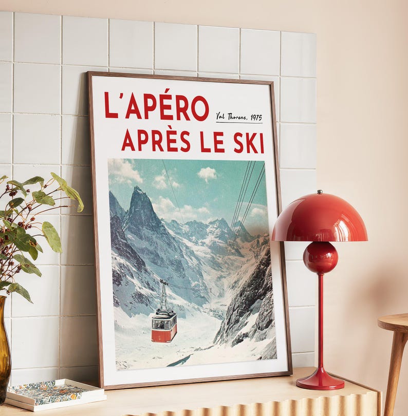 Vintage Apres Ski Poster | Val Thorens Cable Car Alpine Wall Art (1975 ...