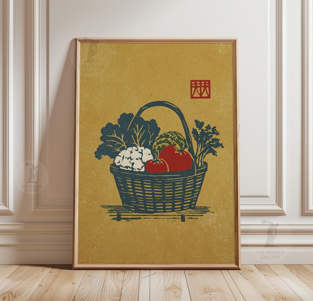 Vegetable Basket Poster, Rustic Food Art, Minimal Kitchen Print - Etsy UK