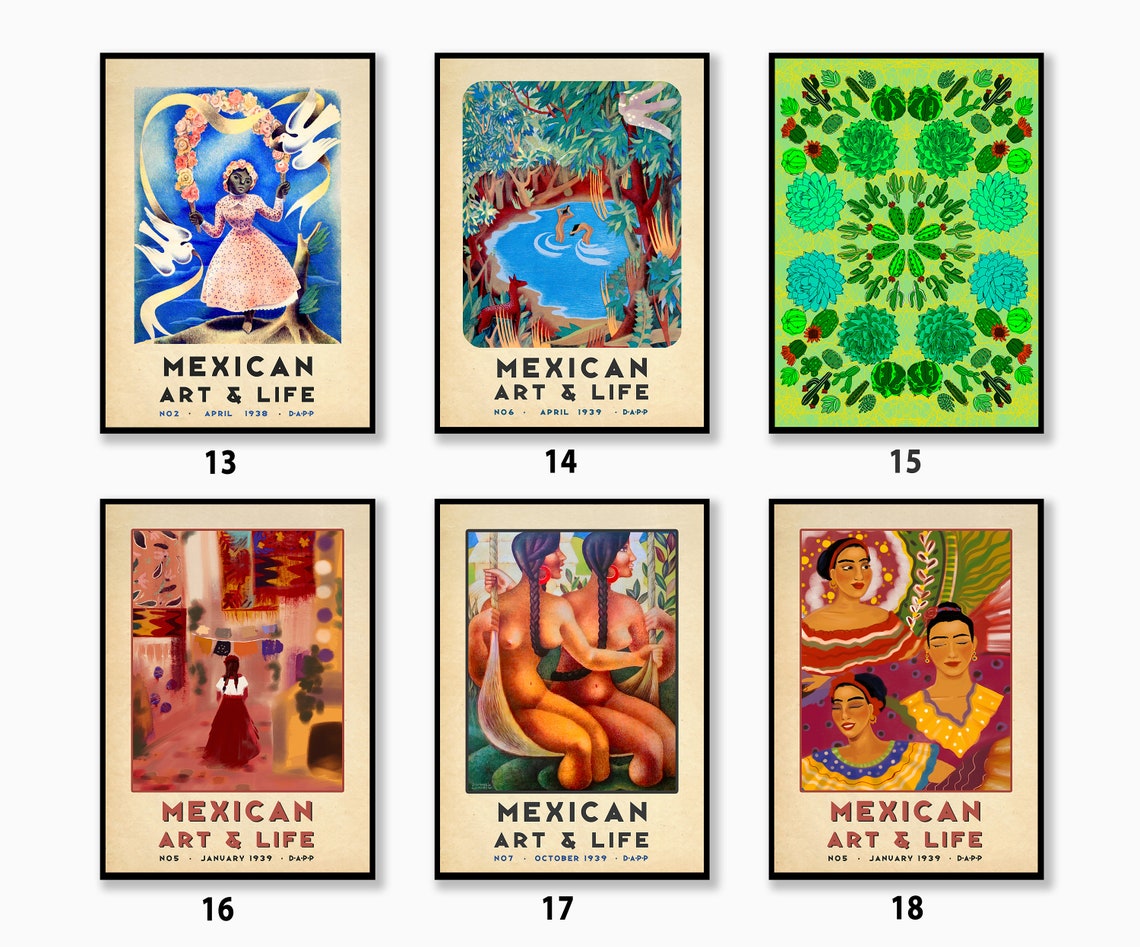 Mexican Poster Sets, Mexican Wall Art Decor, Floral Wall Print, Mexican ...